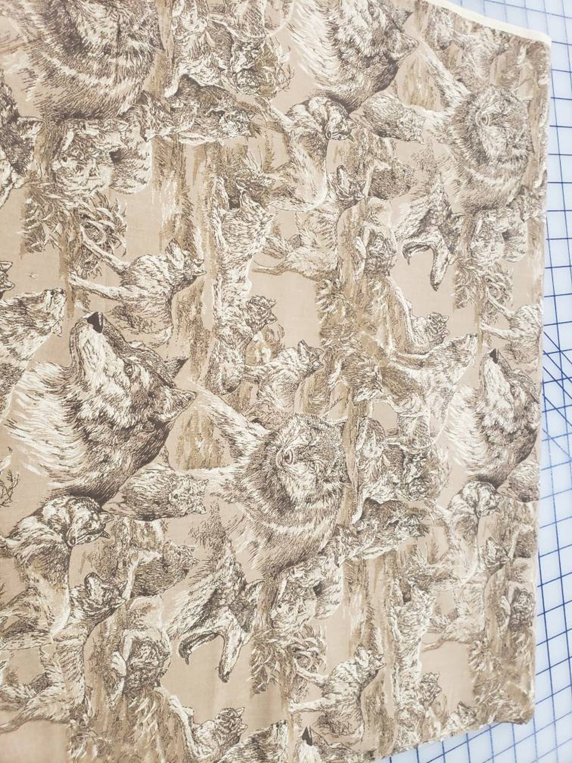 Cotton Wolf Fabric Brown Wolf Fabric Wolf Fabric Wild Wolf | Etsy