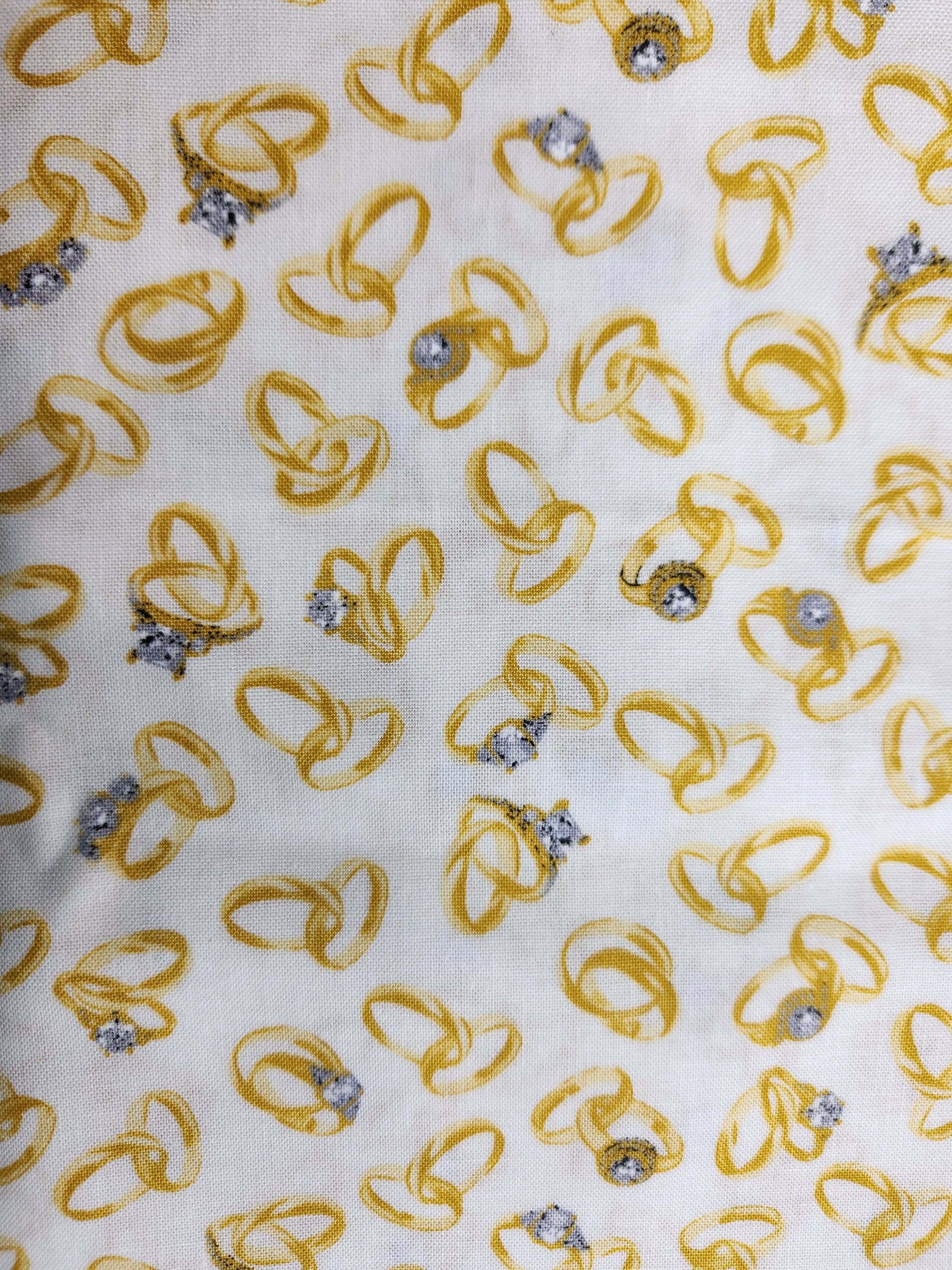 Gold Wedding Ring Cotton Fabric, Wedding Ring Fabric, Engagement Ring ...