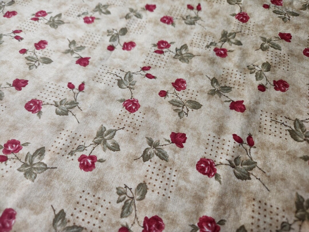 Beige Flora, Red Cotton Floral Fabric, Floral Quilting Cotton, Pink ...
