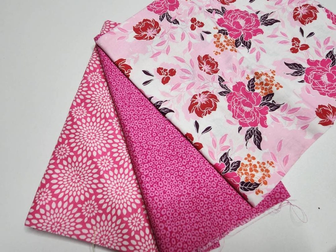 Pink Quilting Cotton Fabric Bundle, Pink White Floral Fabric, Quilting ...