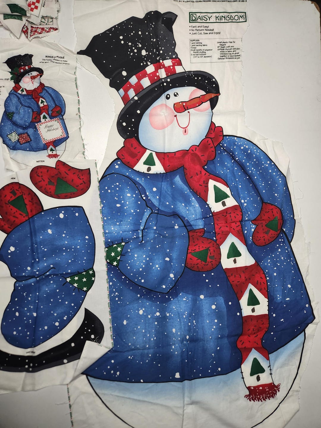 Large Snowman Fabric Panel, Snowman Door Panel, Cotton Fabric Snowman ...