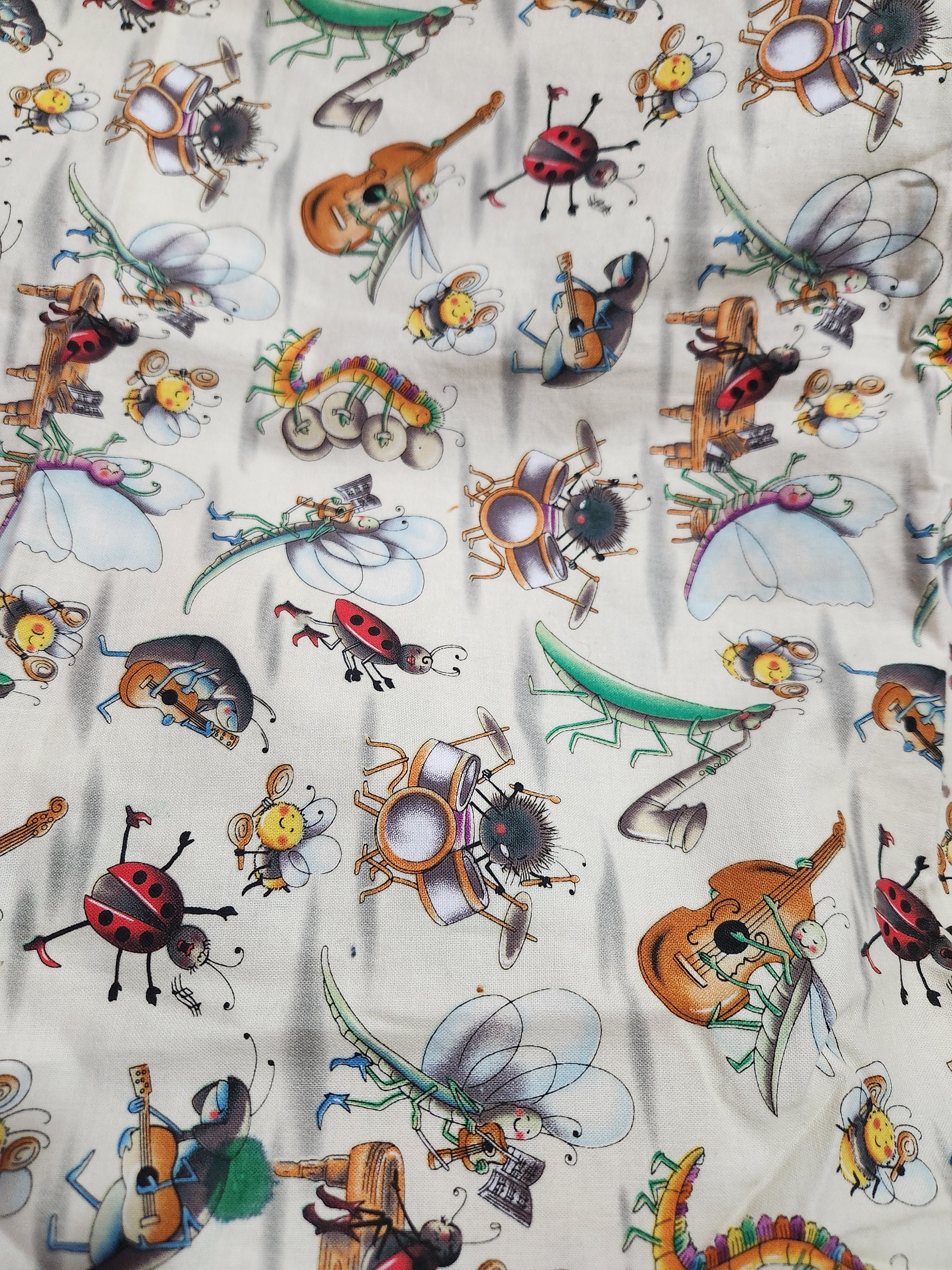 Musical Instruments Insect Cotton Fabric, Dancing Insect Fabric ...