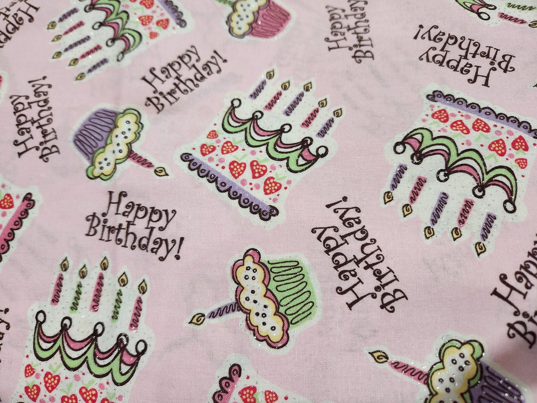 Pink Birthday Fabric Pink Cupcake Fabric Pink Glitter - Etsy