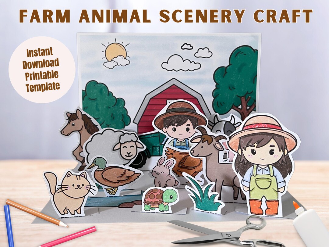 Farm Animal Paper Craft, Barn and Farm Animal DIY Scenery Craft, DIY ...