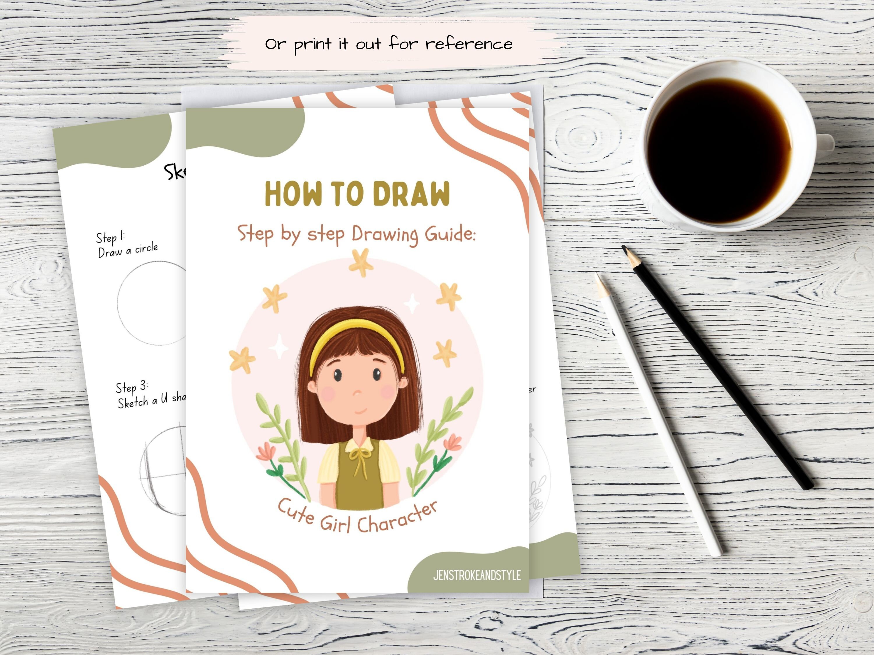 How to Draw Cute Girl Character Guide Book, Procreate Easy How to Draw ...
