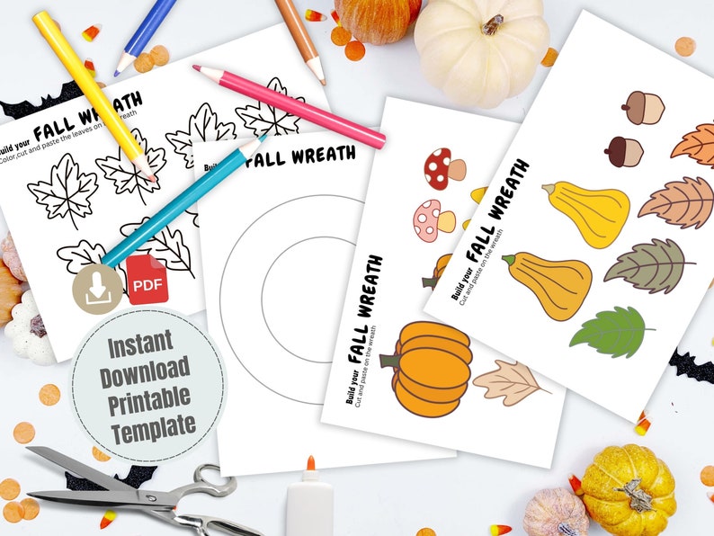 Fall Wreath Craft: Printable DIY Paper Autumn Activity (PDF, SVG) - Etsy