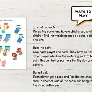 Socks and Mittens Matching Game for Toddlers (printable) - Etsy