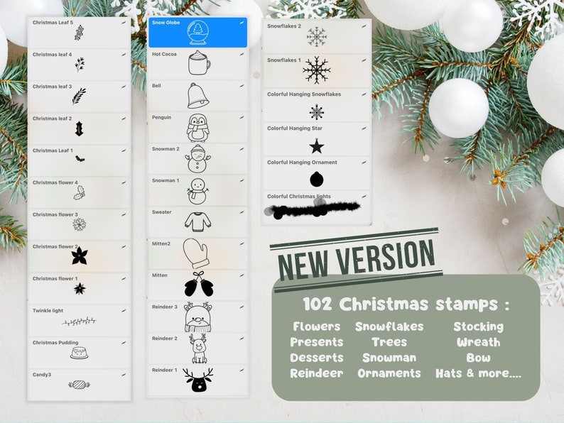 100+ Christmas Procreate Stamps Brush Set: Kawaii Digital Stamps (2024 ...