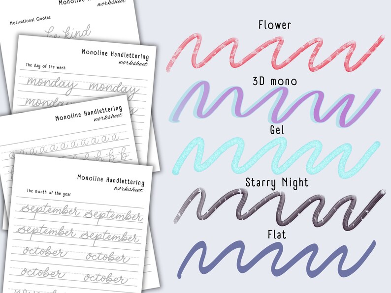 Monoline Handlettering Worksheet for Beginner Printable Handlettering ...