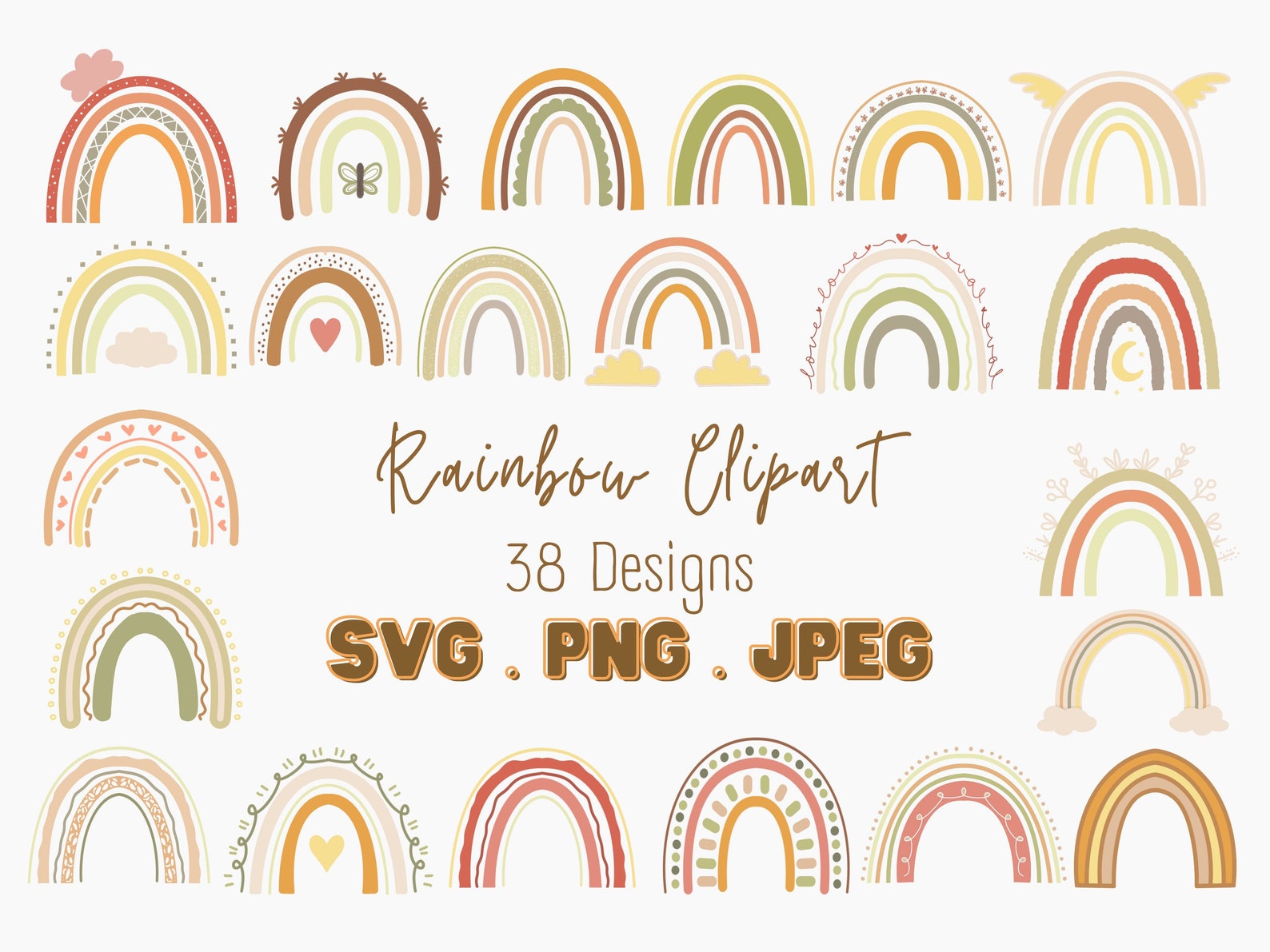 Boho Rainbow SVG Rainbow Clipart in PNG Files Cute Rainbow Design ...