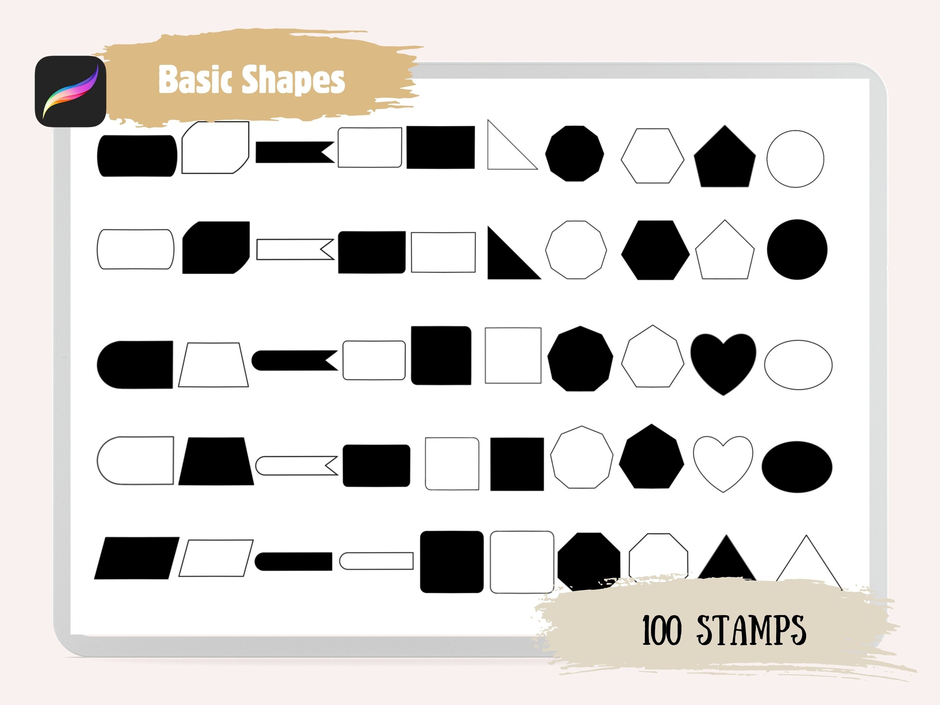 100 Hand-drawn Procreate Shape Stamp Brush Digital Stamp Shape Brush ...