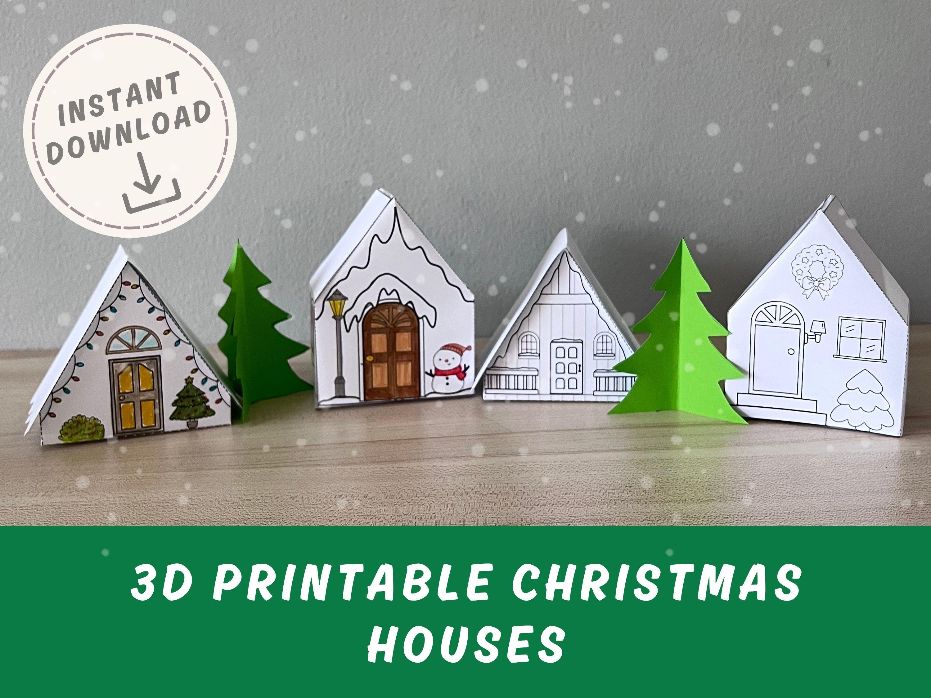 3D Christmas Houses Printable Template: DIY Paper Craft (PDF Download ...