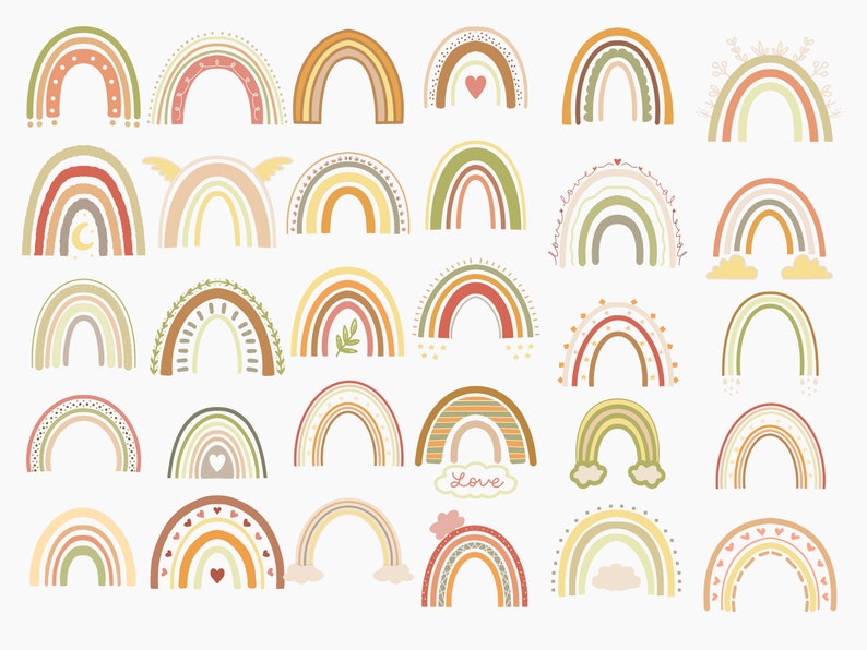 Boho Rainbow SVG Rainbow Clipart in PNG Files Cute Rainbow Design Bohemian Rainbow Vibe SVG ...
