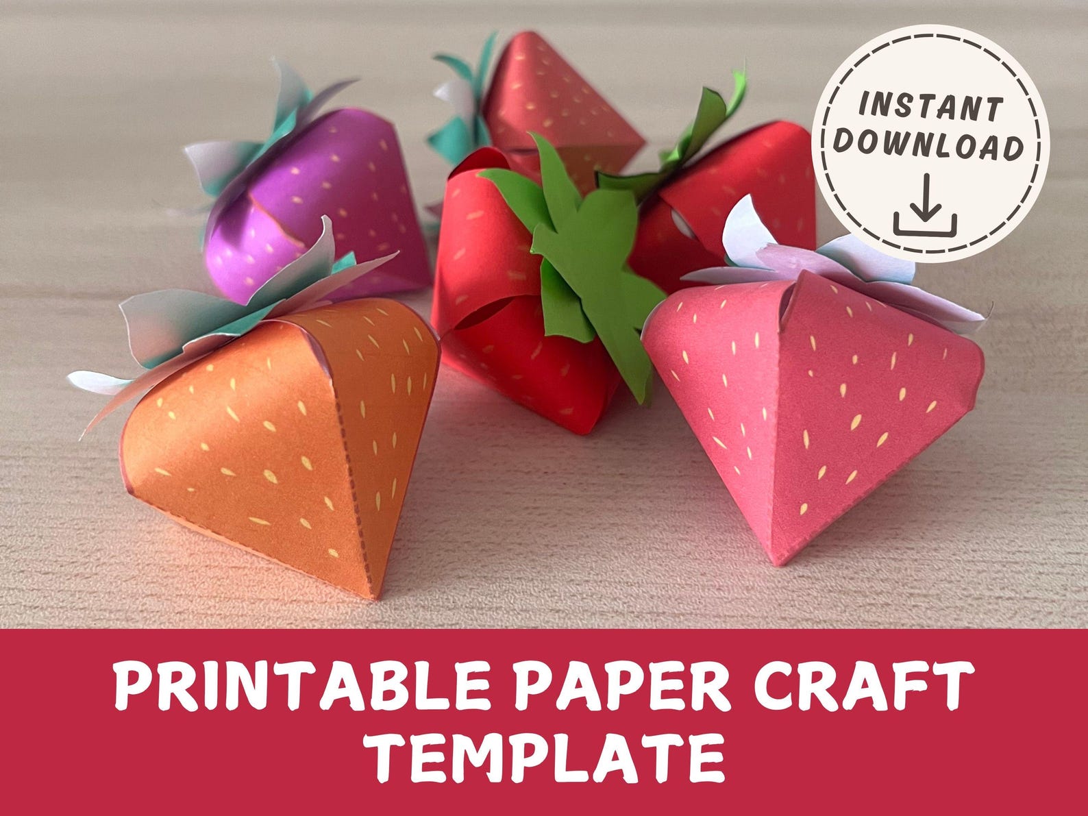 3D Strawberry Paper Craft Template: DIY Activity for Kids (PDF, SVG) - Etsy