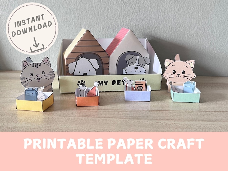 Printable Pet House Paper Craft Template: DIY Kids Activity (digital ...