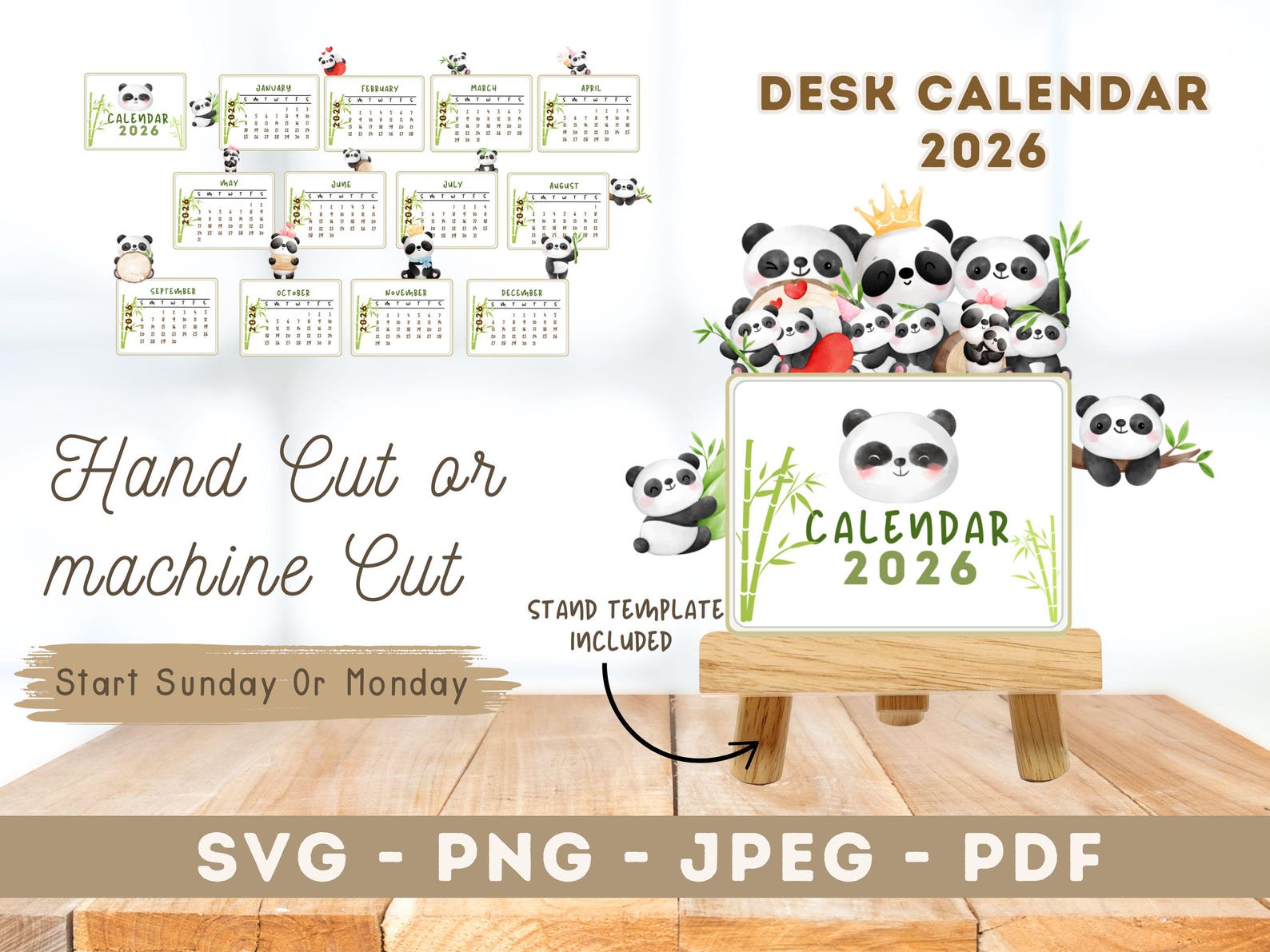 2026 Panda Desk Calendar, Printable Mini Stack Calendar (SVG, PDF) - Etsy
