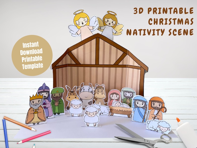 Christmas Nativity Craft Printable 3D Nativity Scene Paper Craft DIY ...
