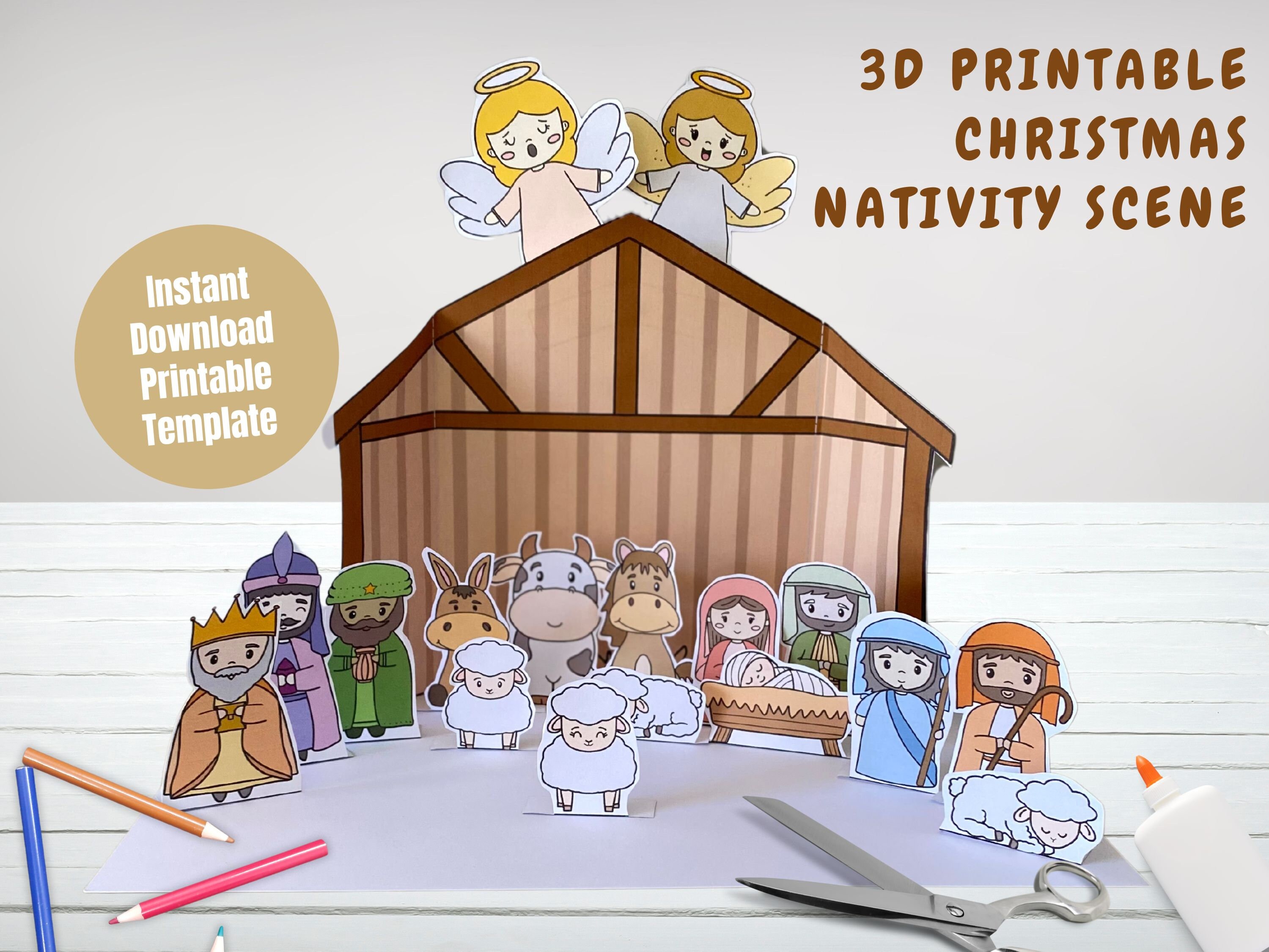 Christmas Nativity Craft Printable 3D Nativity Scene Paper Craft DIY Christmas Craft Make a ...