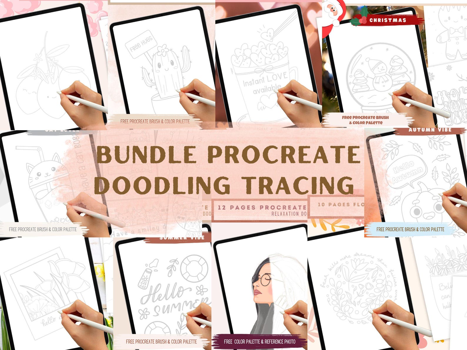 Procreate Bundle Tracing Worksheet, Procreate Doodling Worksheet Bundle ...