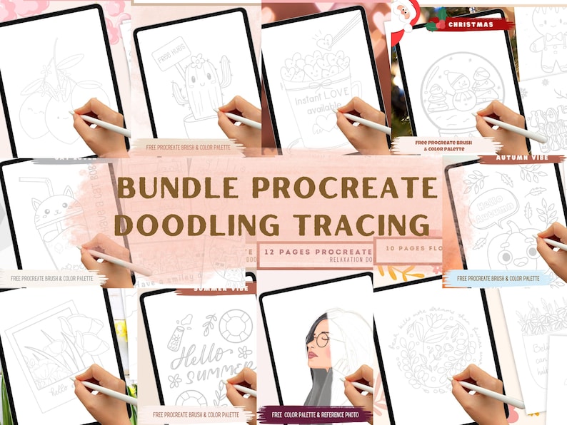 Procreate Bundle Tracing Worksheet, Procreate Doodling Worksheet Bundle ...