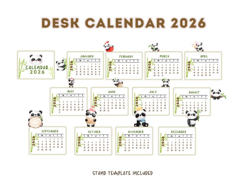 2026 Panda Desk Calendar, Printable Mini Stack Calendar (SVG, PDF) - Etsy