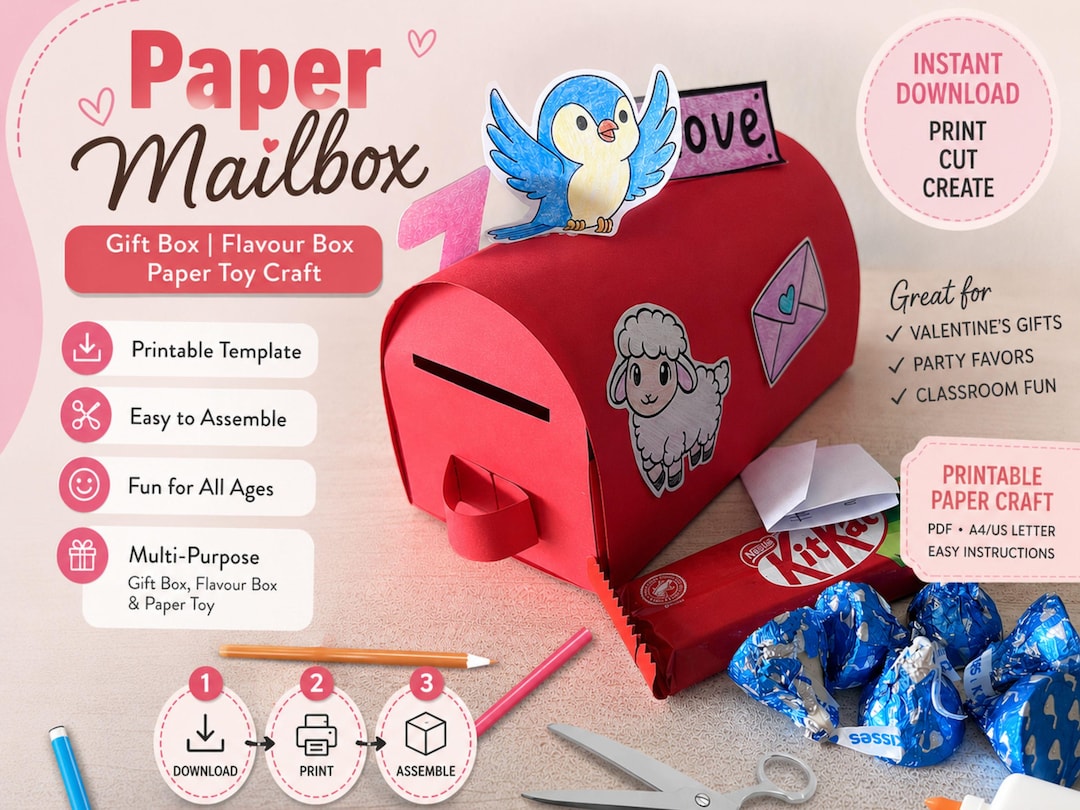 Printable Mailbox Craft Template, Gift Box, Paper Toy (digital Download ...