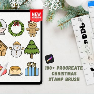 100+ Christmas Procreate Stamps Brush Set: Kawaii Digital Stamps (2024 ...
