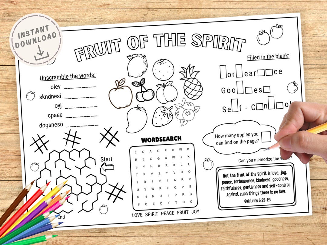 Fruit of the Spirit Activity Sheet: Sunday School Worksheet (PDF ...