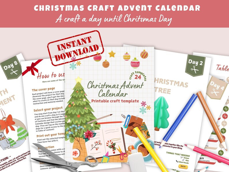 Christmas Craft Advent Calendar, Craft Bundle Christmas DIY Paper Craft ...