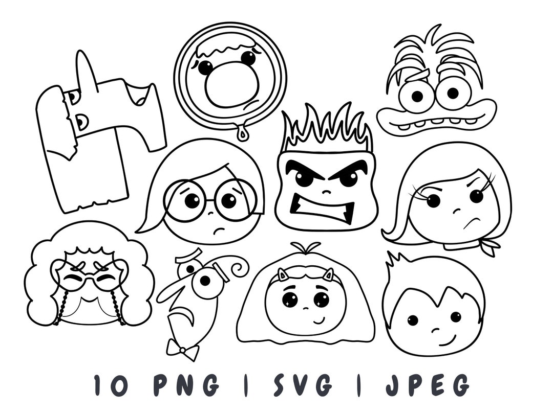 Inside Out 2 Character Outline SVG Clipart: Emotions Coloring Pages ...