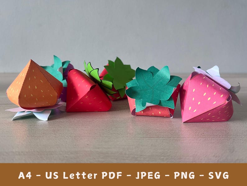 3D Strawberry Paper Craft Template: DIY Activity for Kids (PDF, SVG) - Etsy