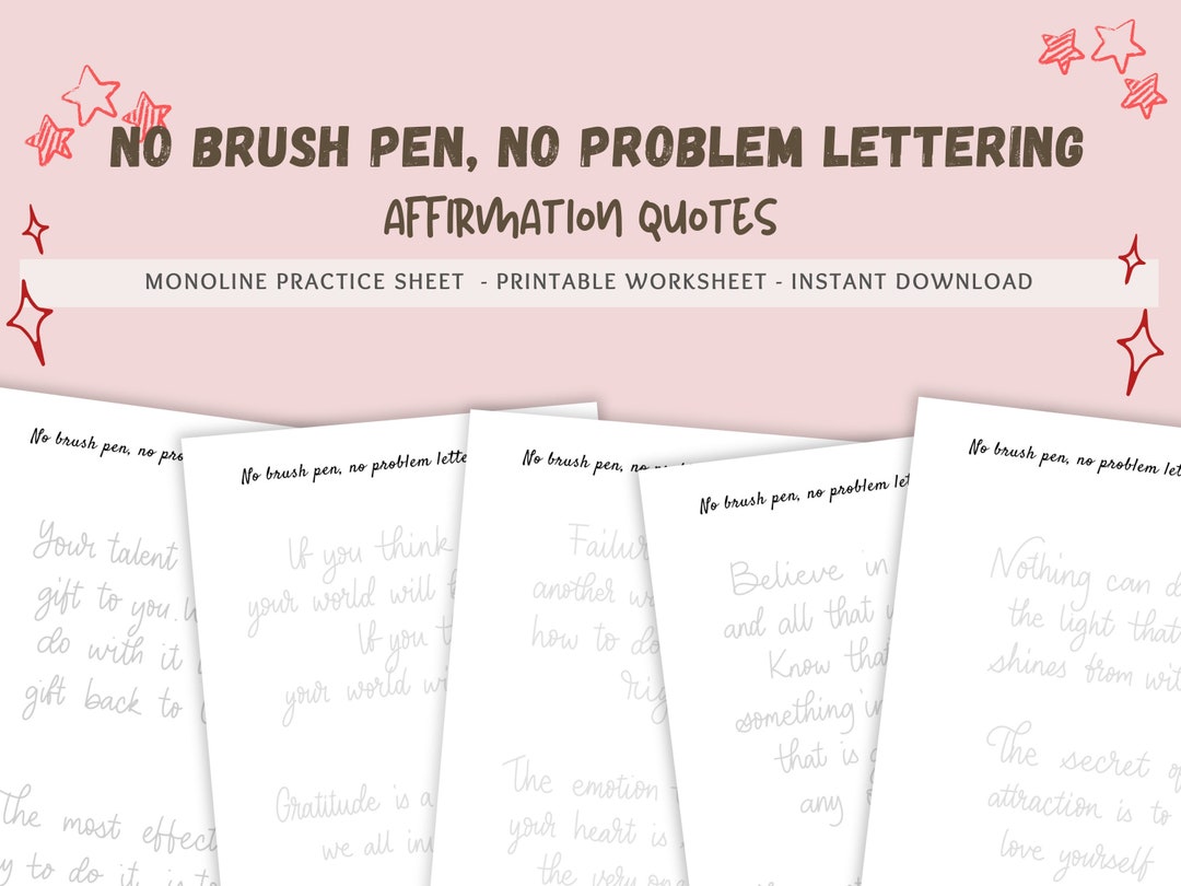 Monoline Lettering Practice: Affirmation Quotes Worksheet (PDF Download ...