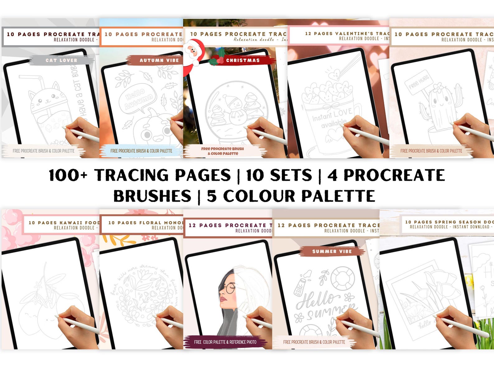 Procreate Bundle Tracing Worksheet, Procreate Doodling Worksheet Bundle ...