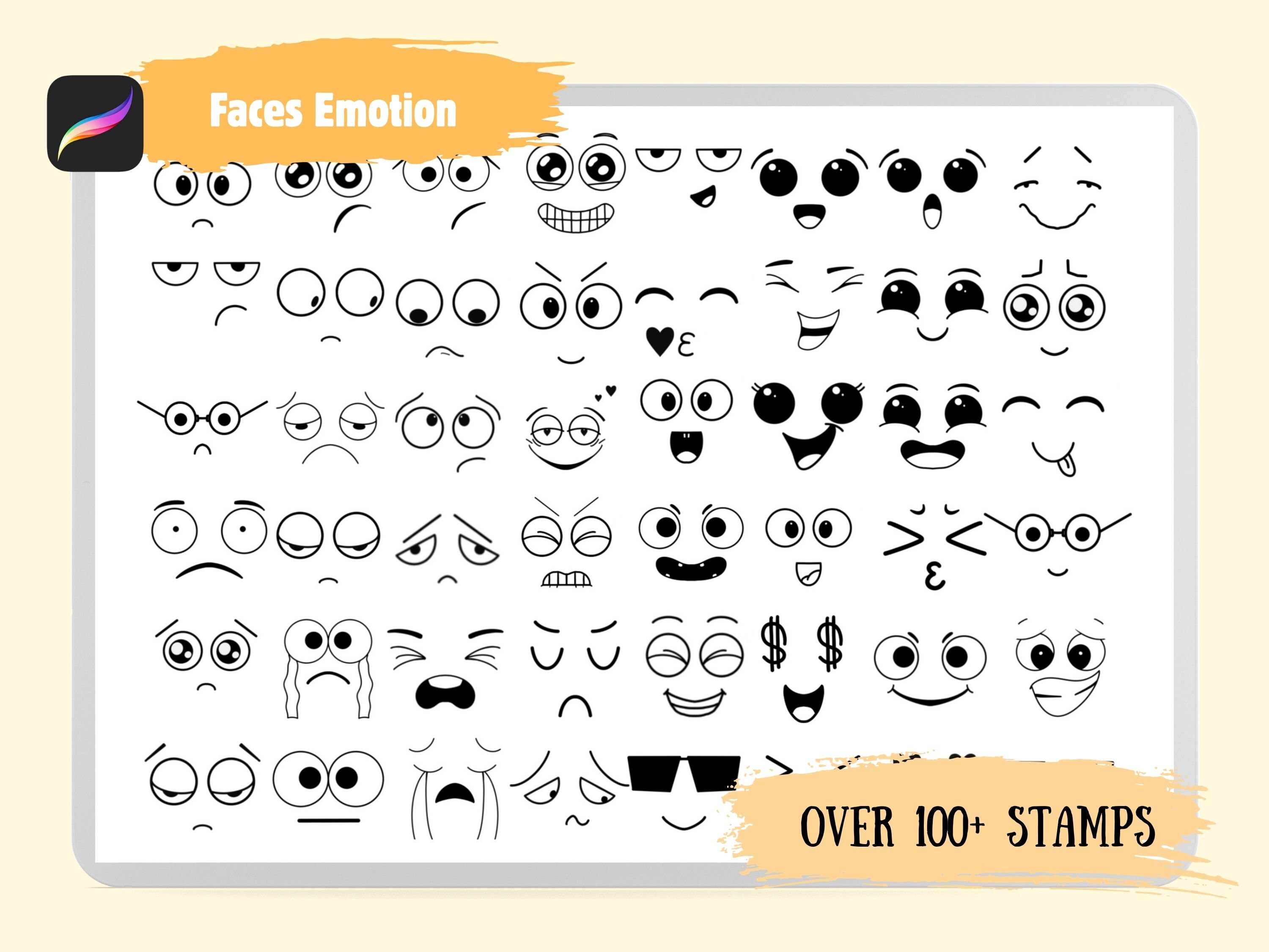 100+ Faces Emotion Procreate Stamp Brush Kawaii Emoji Stamps Procreate ...