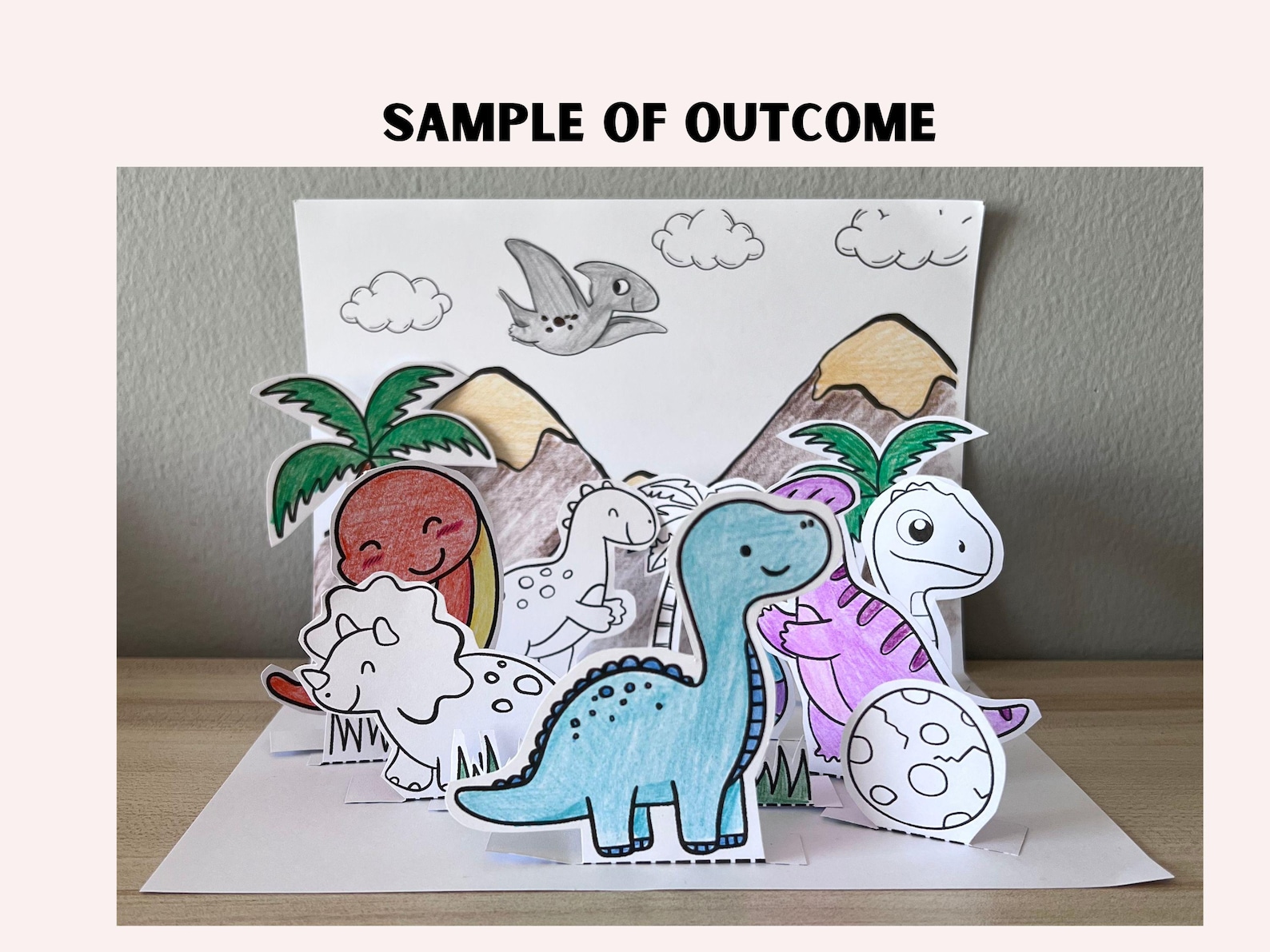 Dinosaur Scenery Colouring Card: Kids Paper Craft (digital Download) - Etsy