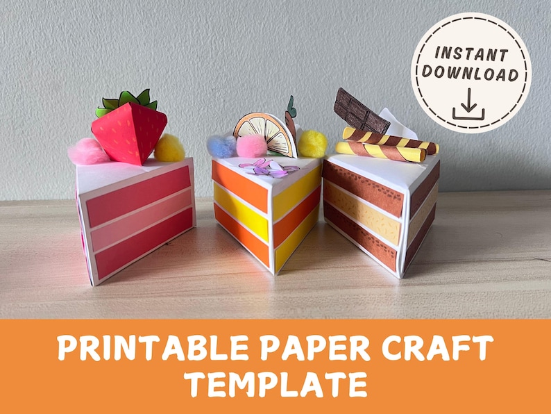 3D Cake Slice Paper Craft Template: DIY Kids Activity (SVG, PDF) - Etsy ...