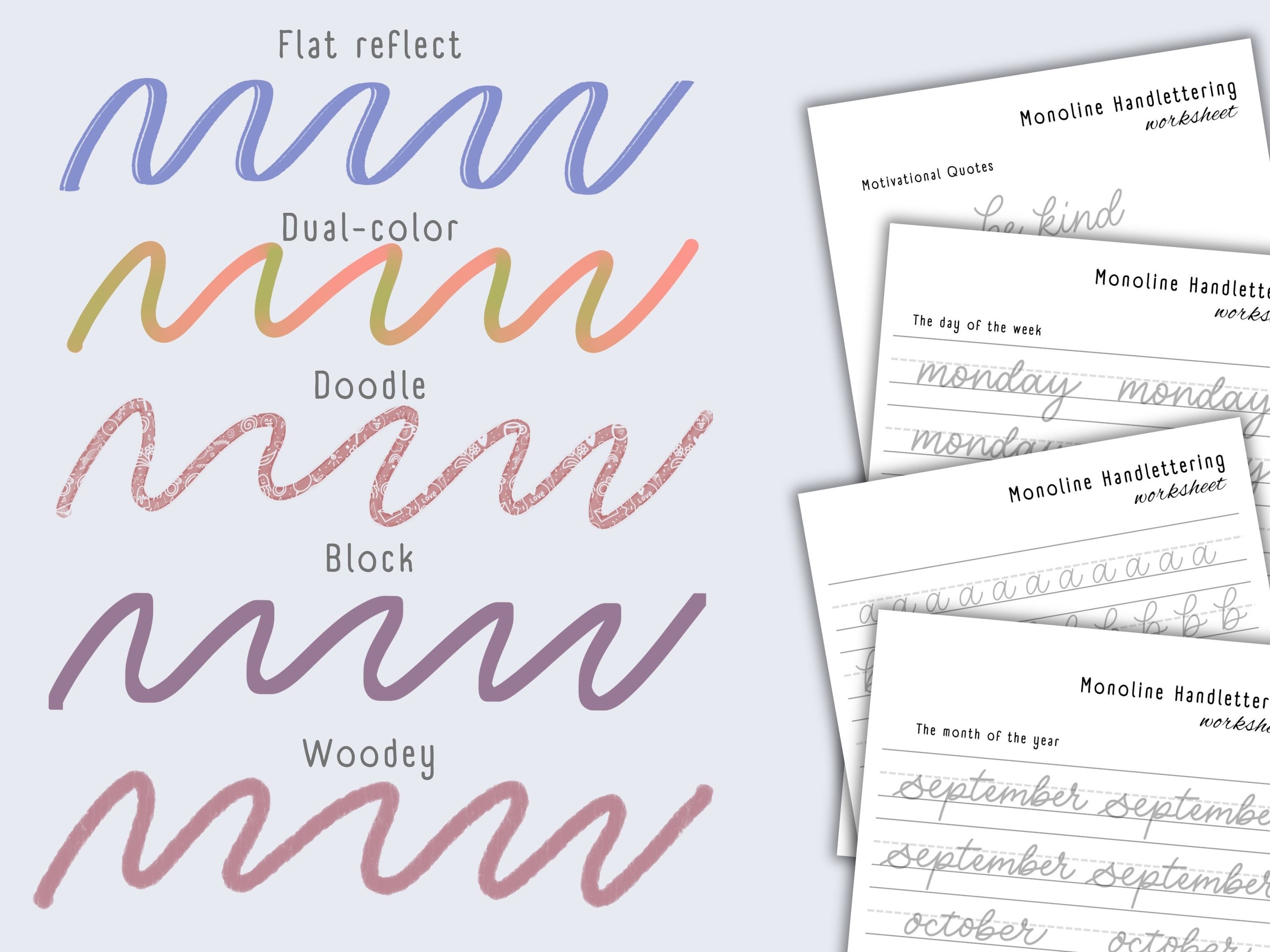 Monoline Handlettering Worksheet for Beginner Printable Handlettering ...