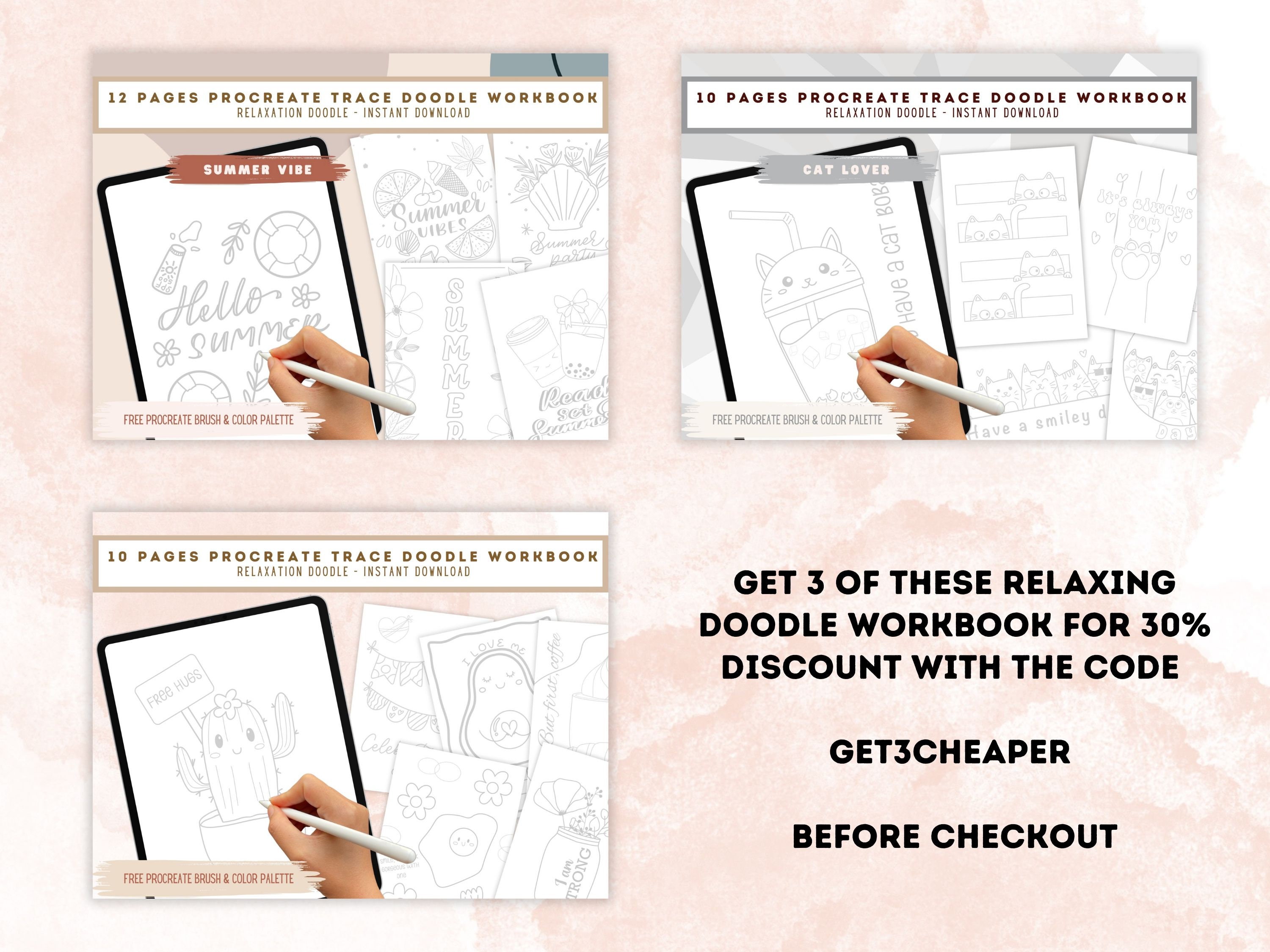 Procreate Doodle Tracing Worksheet With Free Procreate Brush and Colour ...