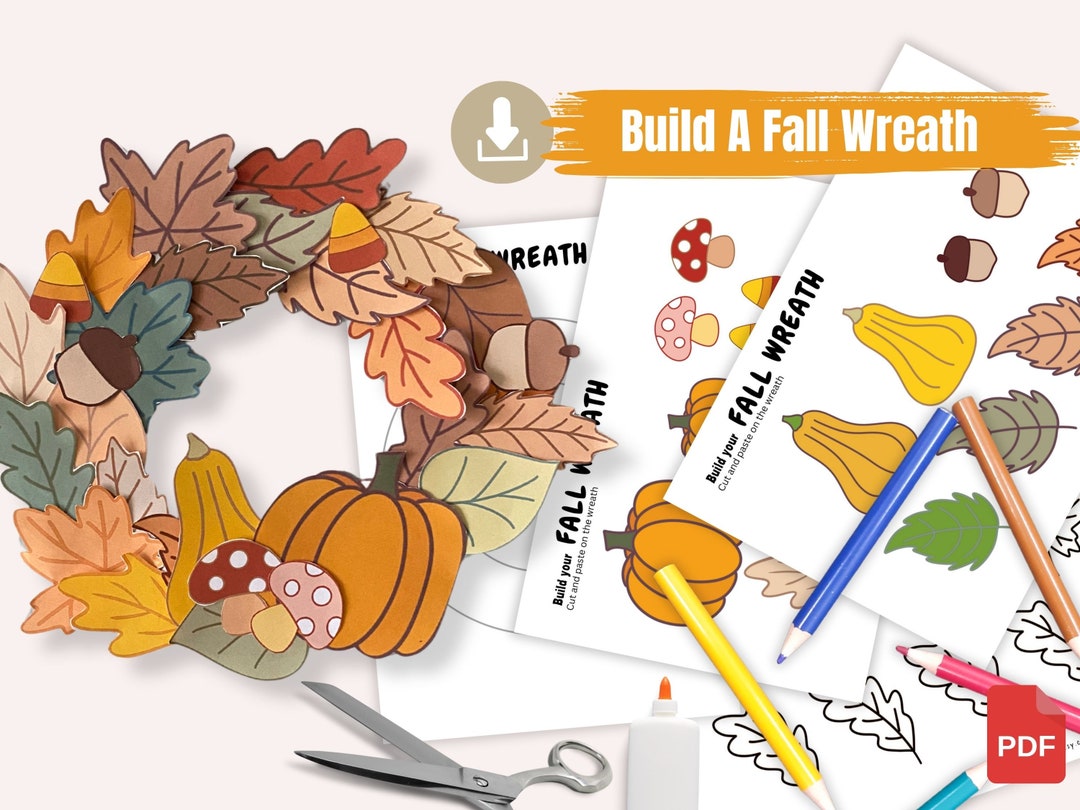 Fall Wreath Craft: Printable DIY Paper Autumn Activity (PDF) - Etsy