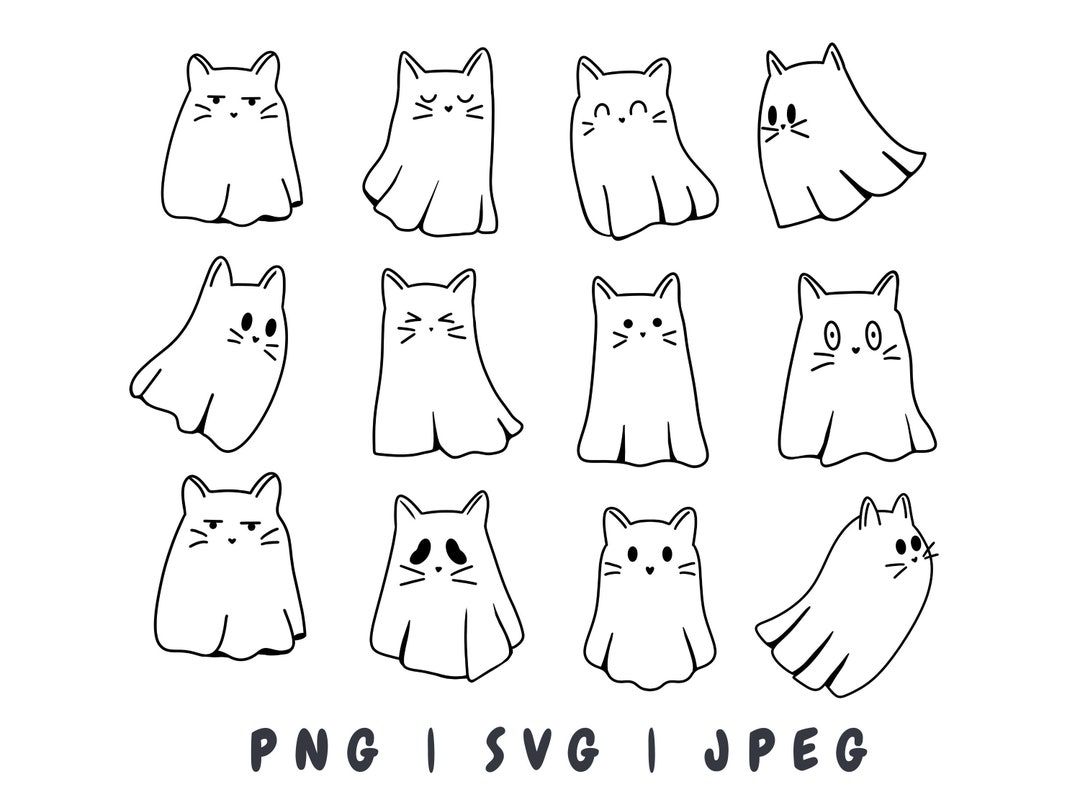 Halloween Cat Ghost Clipart, Cute Cat Ghost Svg, Commercial SVG, Kitty ...