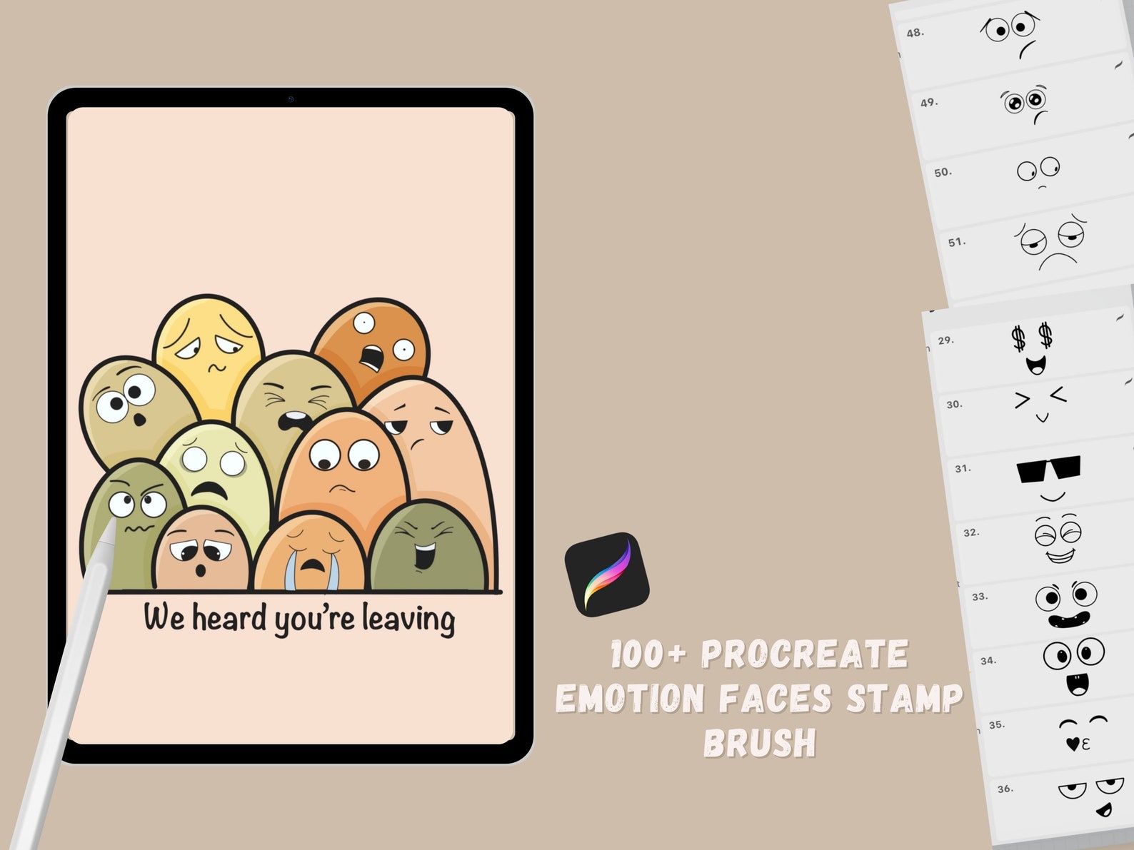 100+ Faces Emotion Procreate Stamp Brush Kawaii Emoji Stamps Procreate ...