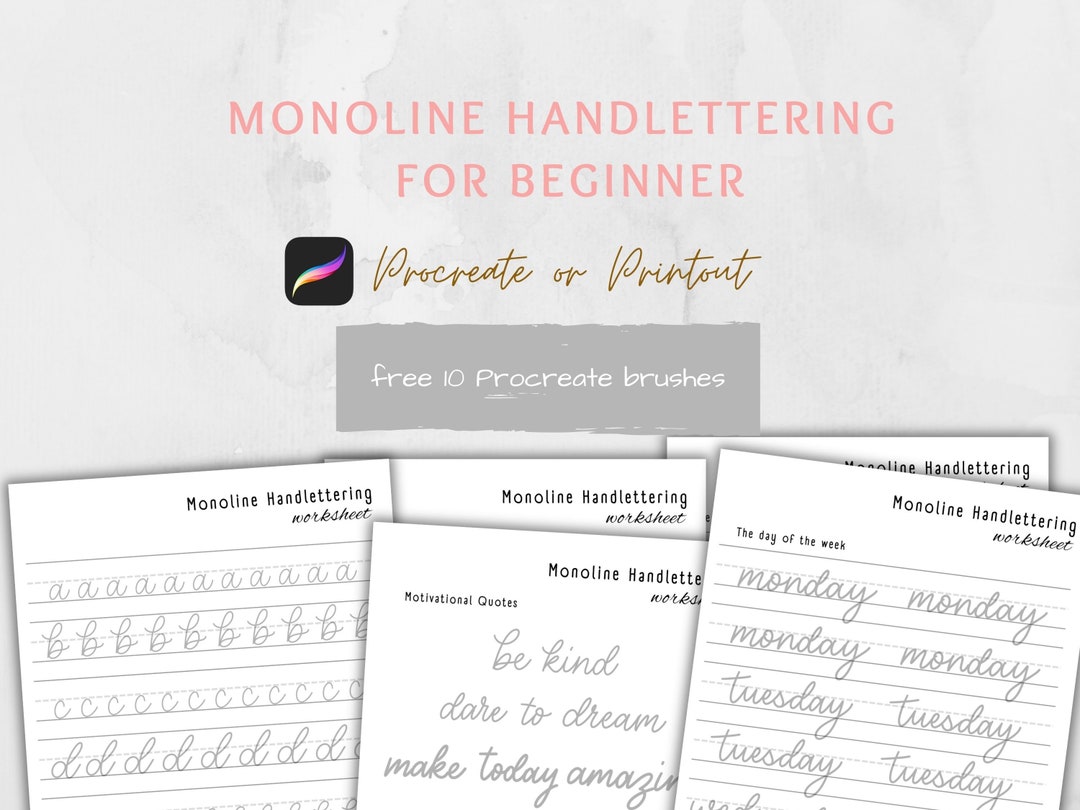 Monoline Handlettering Worksheet for Beginner Printable Handlettering ...