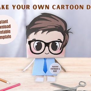 Printable Papercraft Father's Day Cartoon Paper Toys, Father's Day DIY ...