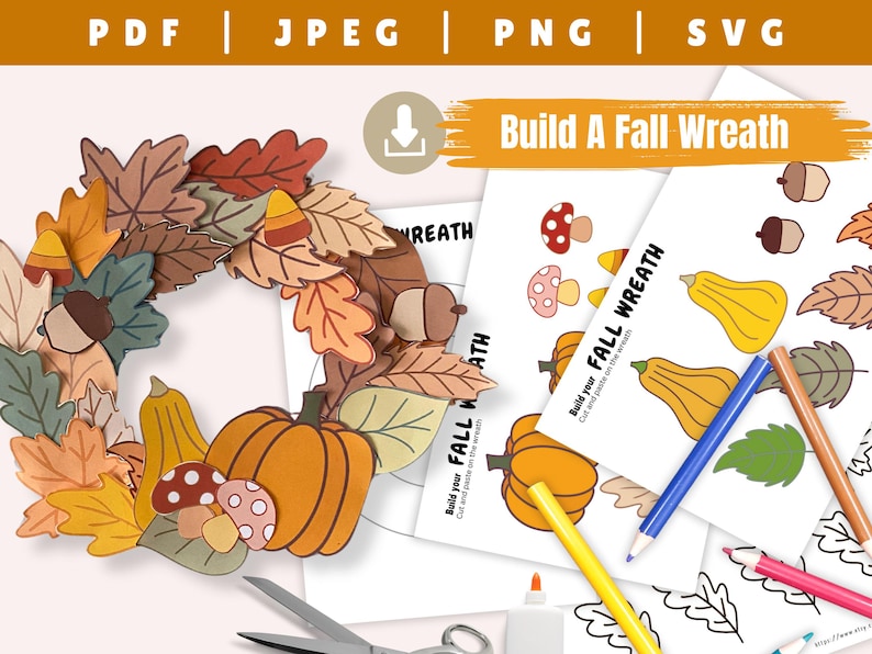 Fall Wreath Craft: Printable DIY Paper Autumn Activity (PDF, SVG) - Etsy
