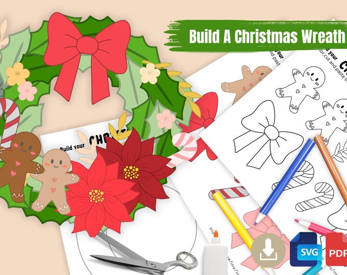 Printable DIY Christmas Wreath Craft for Kids | Holiday Coloring & Cut ...