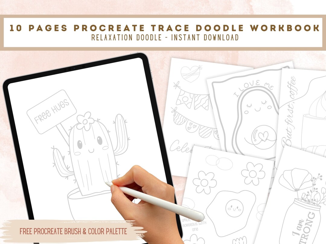 Procreate Doodle Tracing Worksheet With Free Procreate Brush and Colour ...