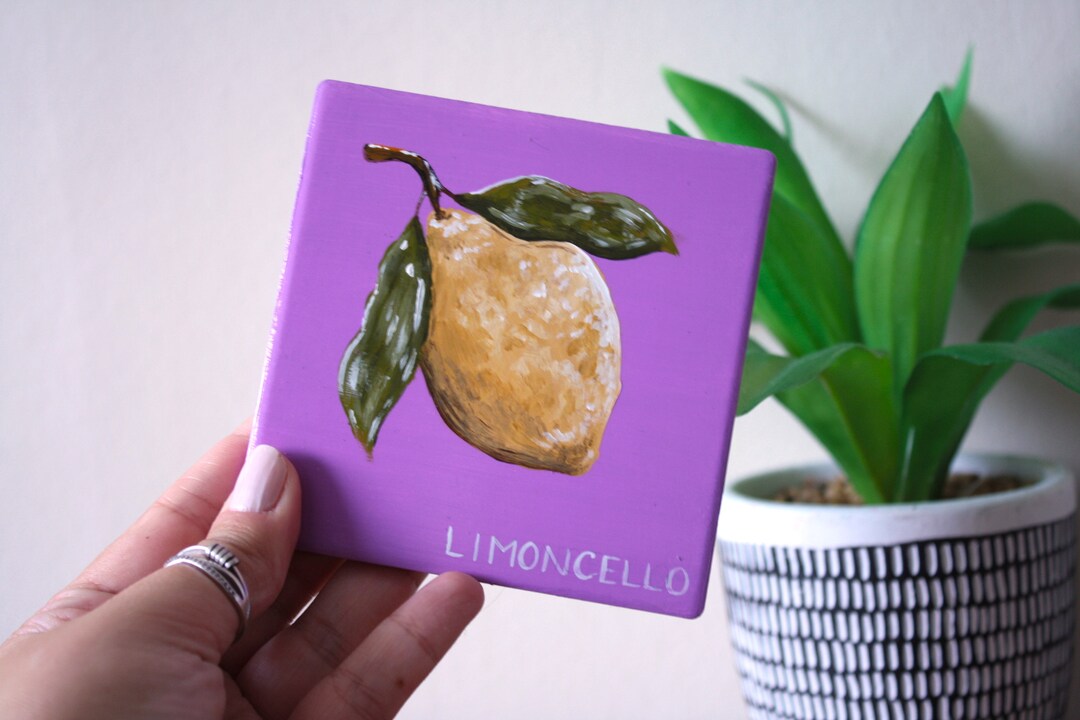 Limoncello Lemon Hand Painted Tile Coaster With Protective Cork Backing ...