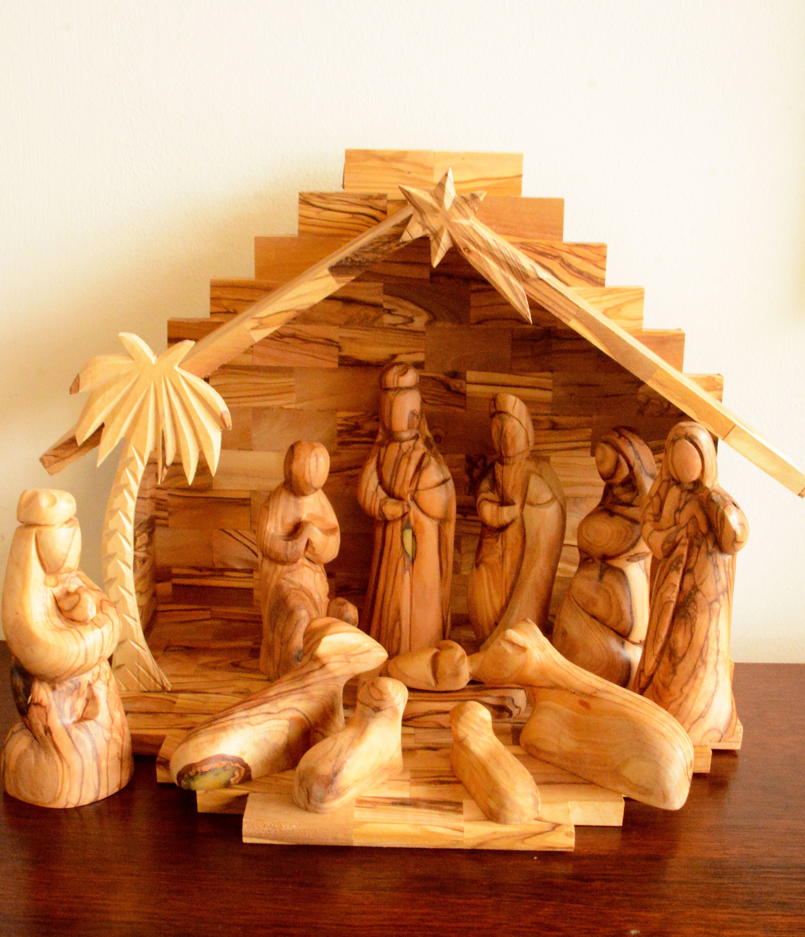 Olive Wood Nativity Set Holy Family Set Nativity Cave | Etsy