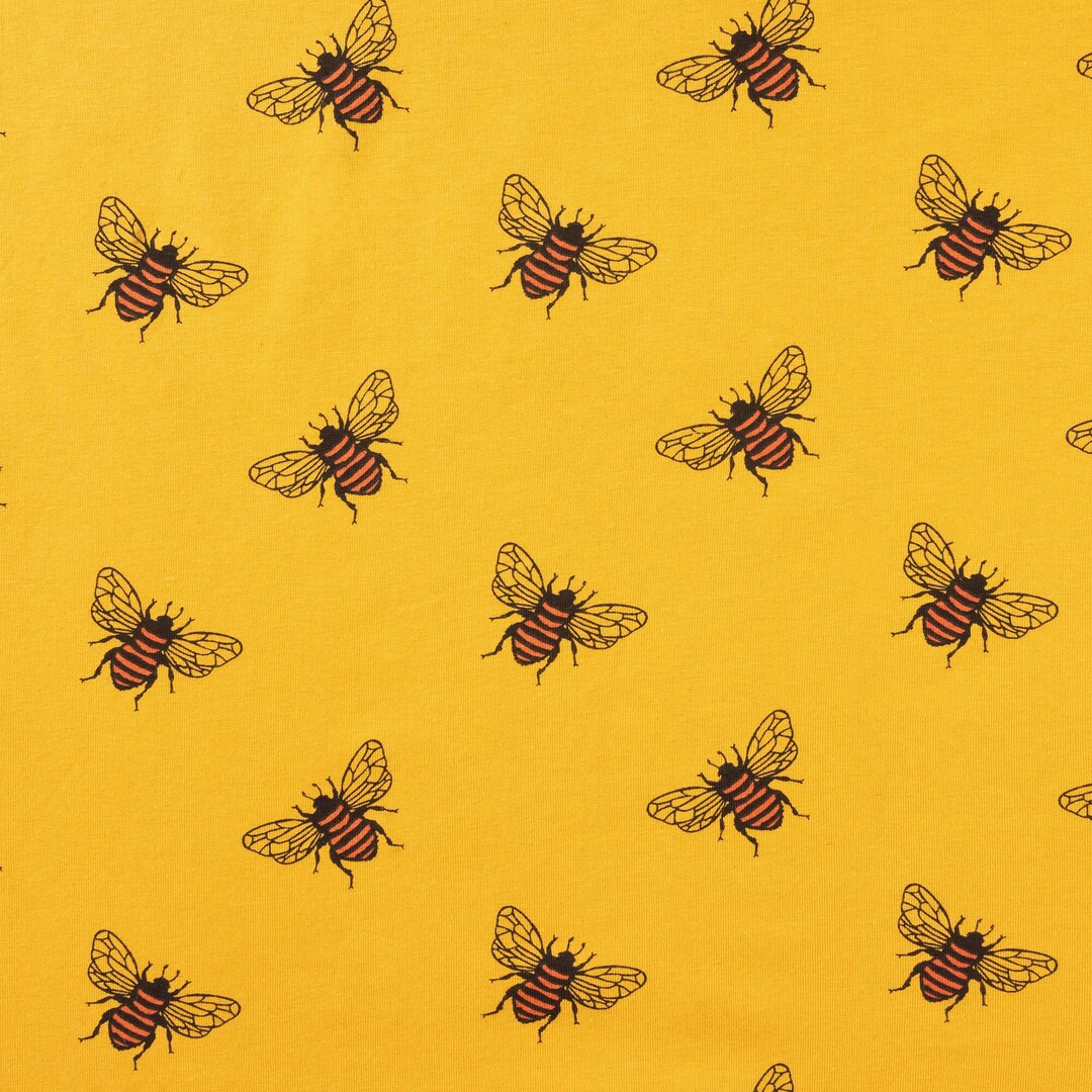 Bee Print on Gold Mustard Single Jersey Fabric Stretch T-shirt Weight ...