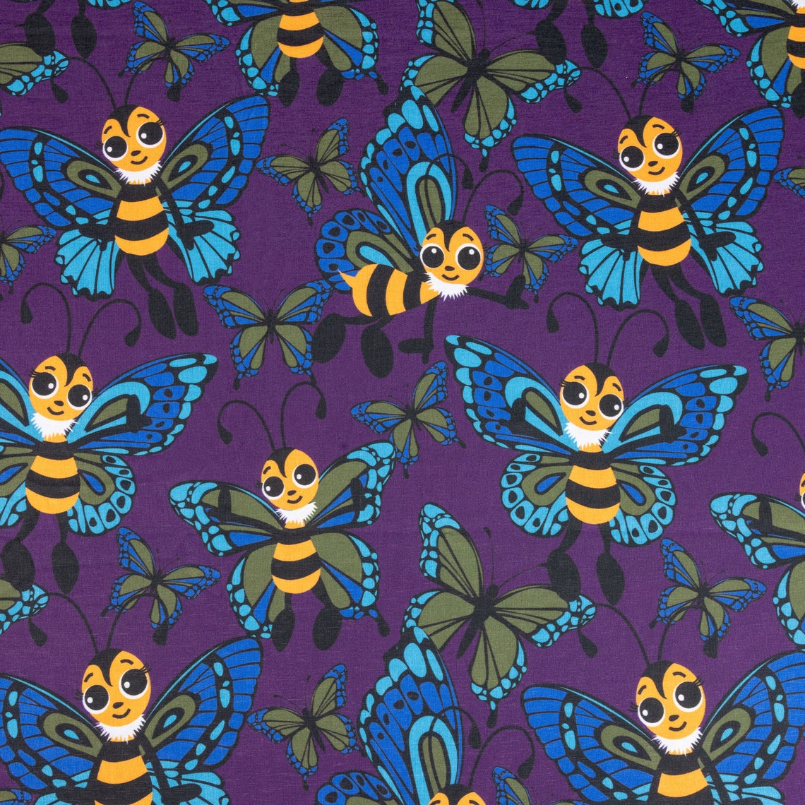 Purple Butterfly Bees Stretch Jersey Fabric - Etsy